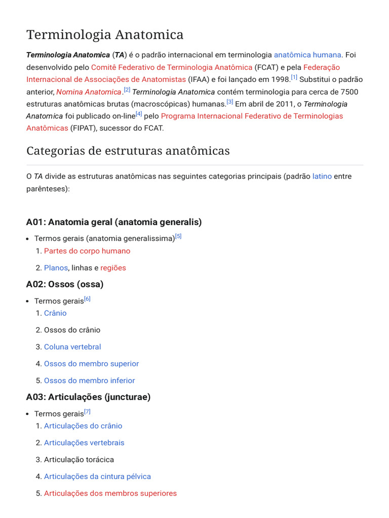 Terminologia Anatomica - Wikipédia, A Enciclopédia Livre | PDF ...
