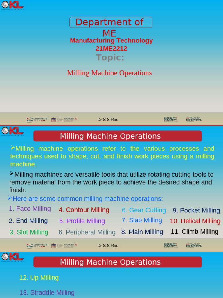 Milling Machine Operations | PDF | Machines | Mechanical Engineering