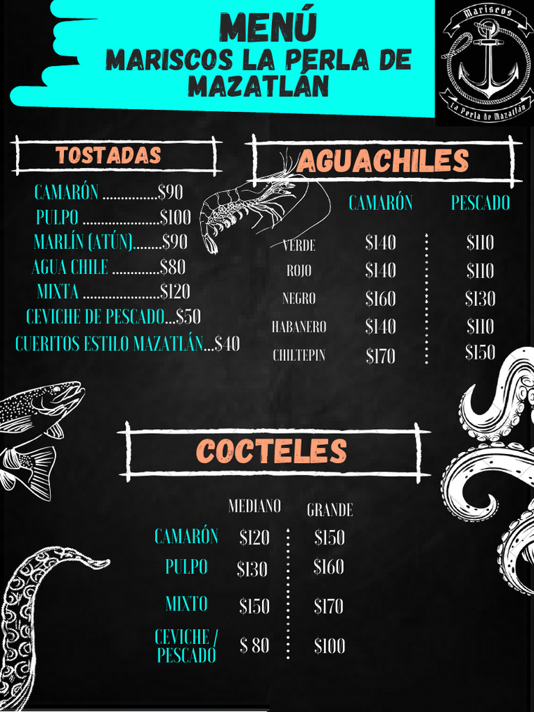 Menú de Mariscos La Perla Mazatlán | PDF | Mariscos | Cocina norteamericana