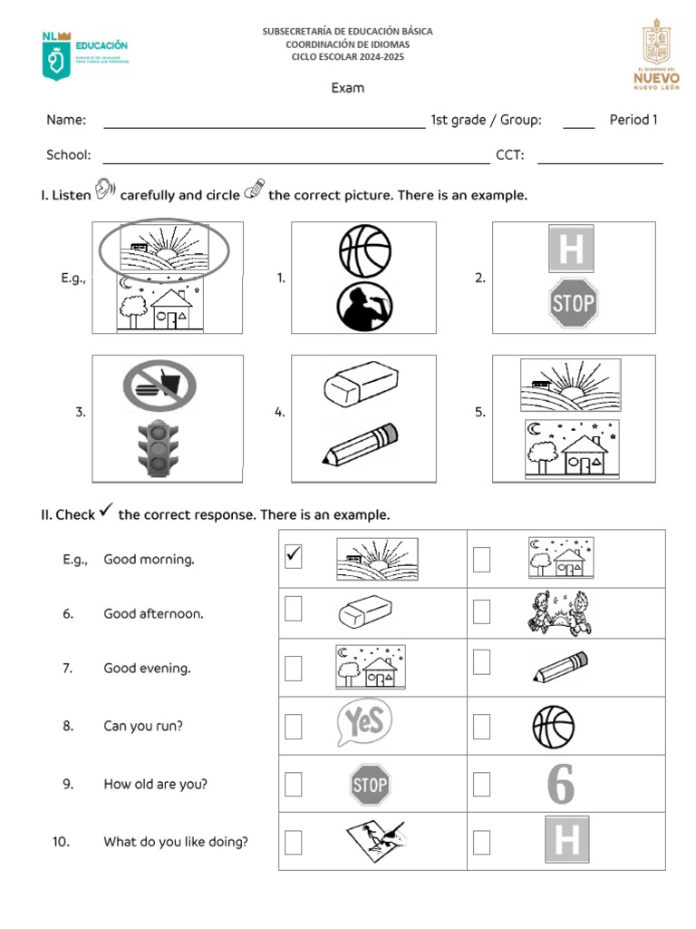 1st Grade Exam Period 1 | PDF