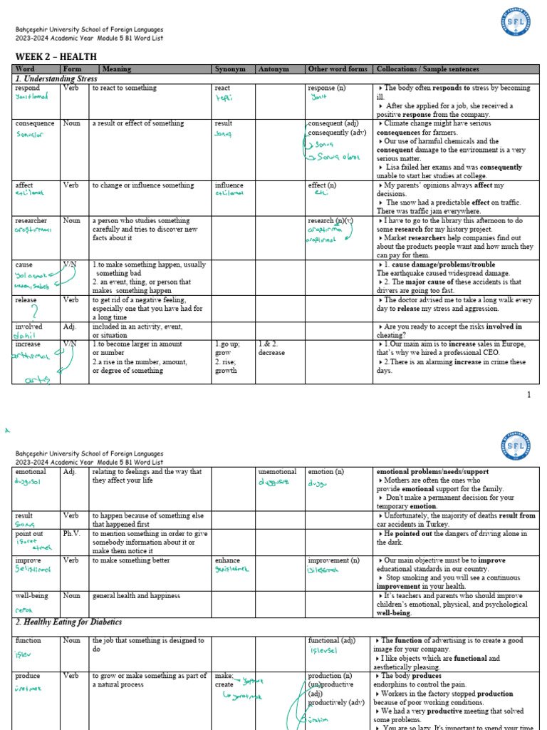 B1 Week 2 Word List | PDF | Word