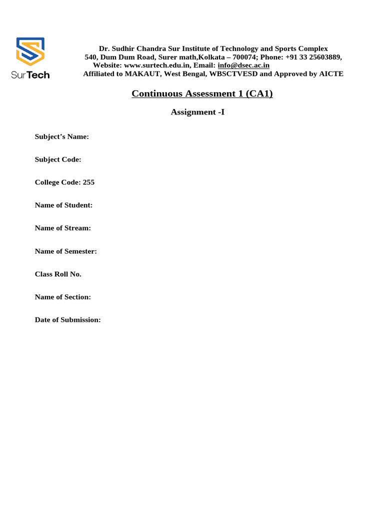 Front Page Template For BS-PH-101 For CA1 | PDF