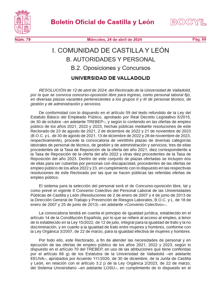 BOCYL Bases Con Opos Grupo II y III | PDF | Derecho laboral | España
