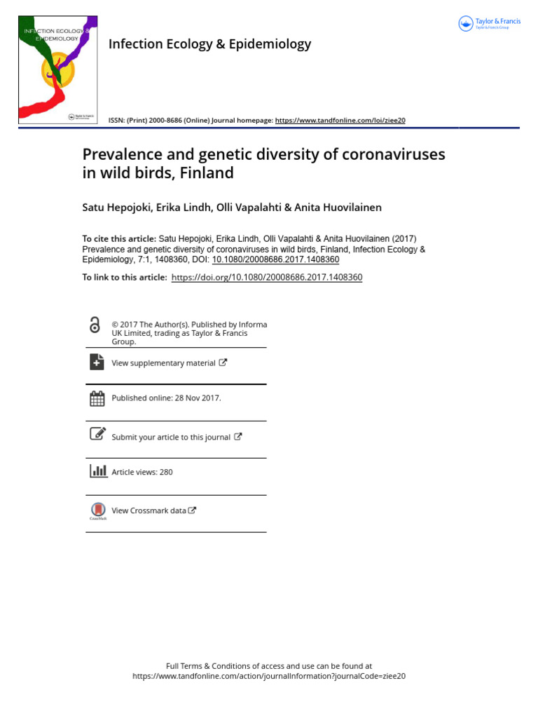 2017 Prevalence and Genetic Diversity of Coronaviruses in Wild Birds ...