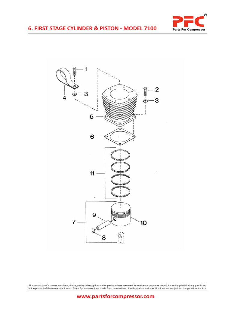 First Stage Cylinder & Piston-Model 7100 | PDF | Piston | Engines