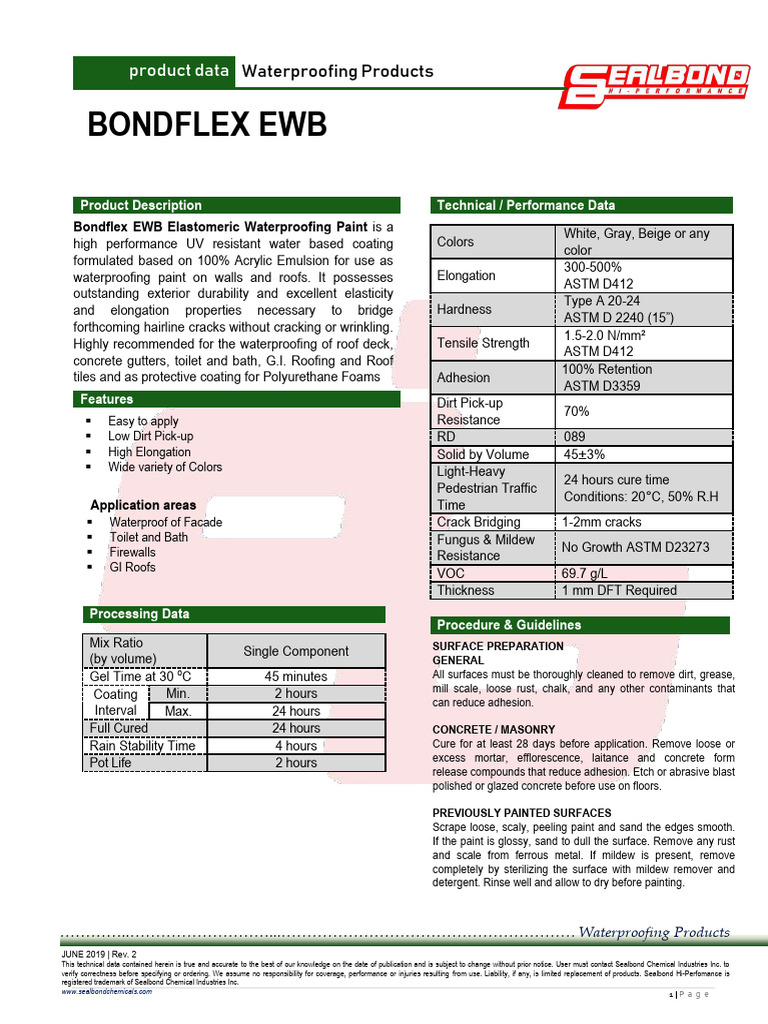 Bondflex EWB Waterproofing Paint Guide | PDF | Concrete | Paint