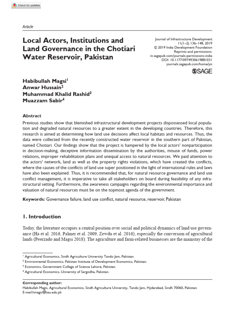 Magsi Et Al 2019 Local Actors Institutions and Land Governance in The ...
