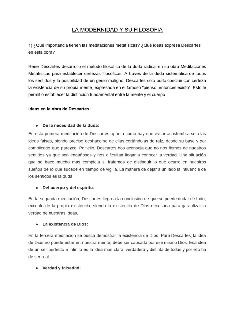 La Modernidad y Su Filosofía | PDF | René Descartes | Conocimiento