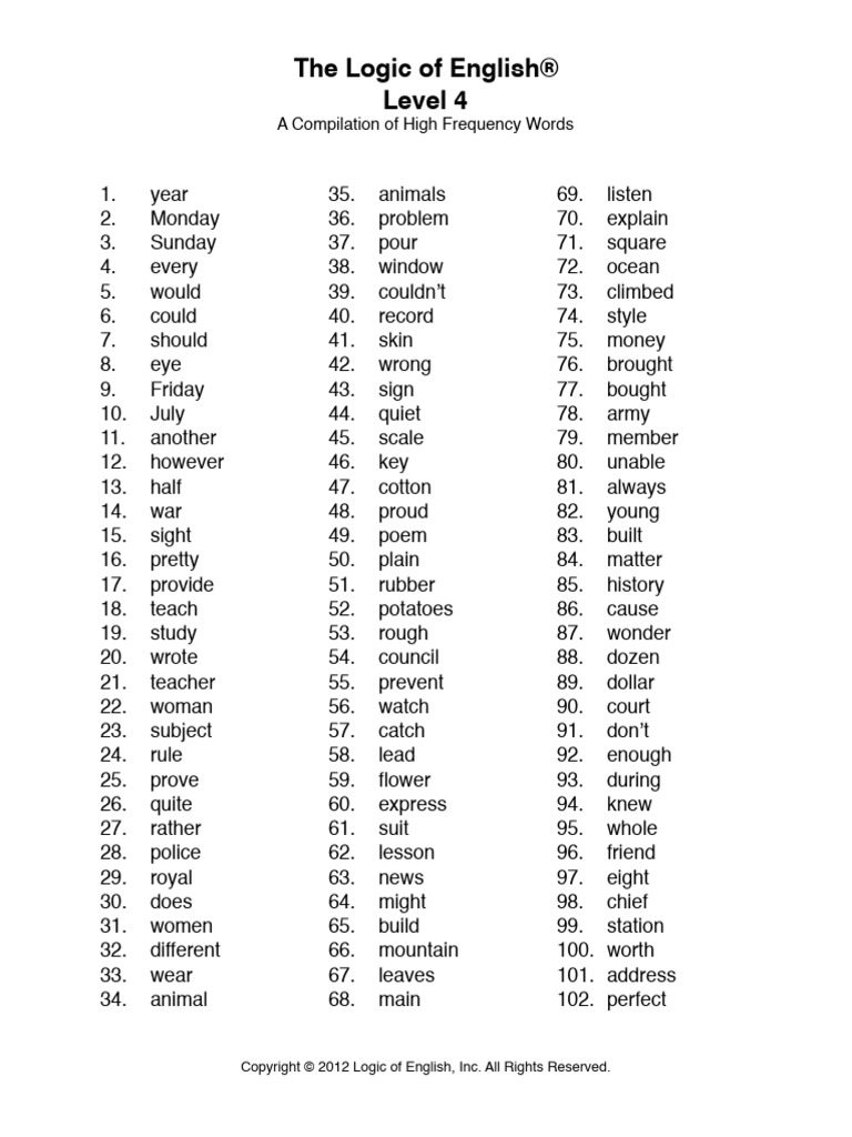 Word List Level 4 | PDF