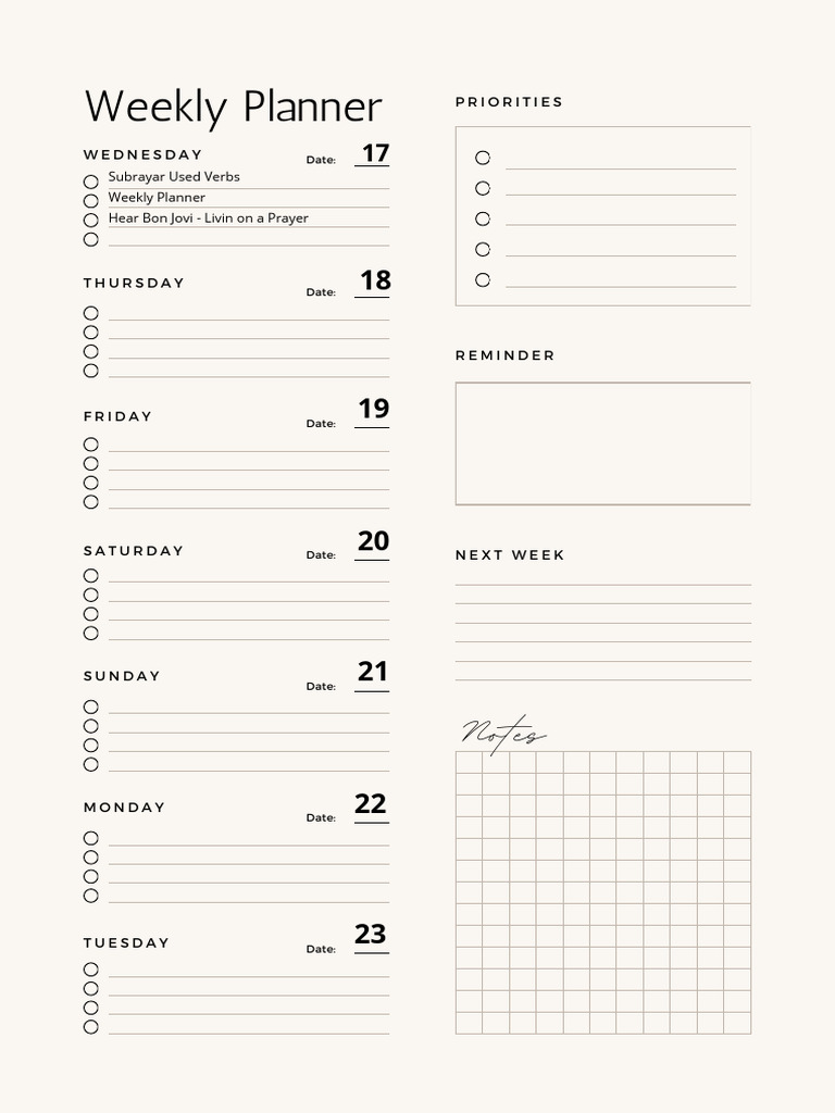 Beige Minimalist Weekly Planner | PDF
