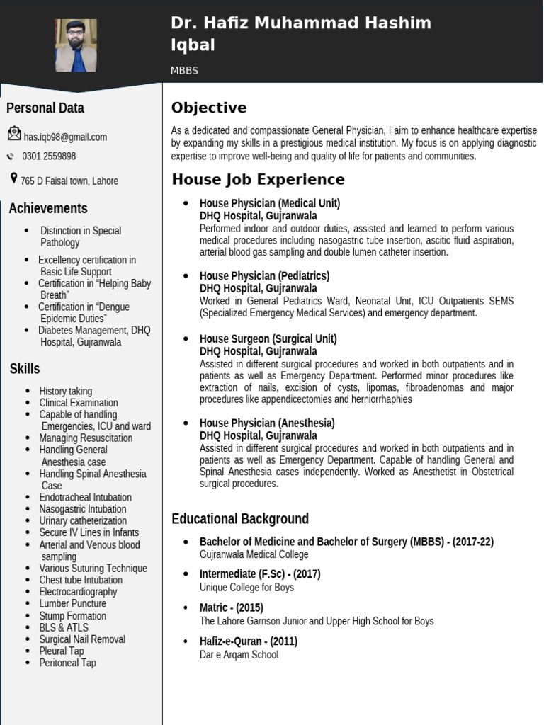 Dr. Hashim CV | PDF | Surgery | Emergency Department