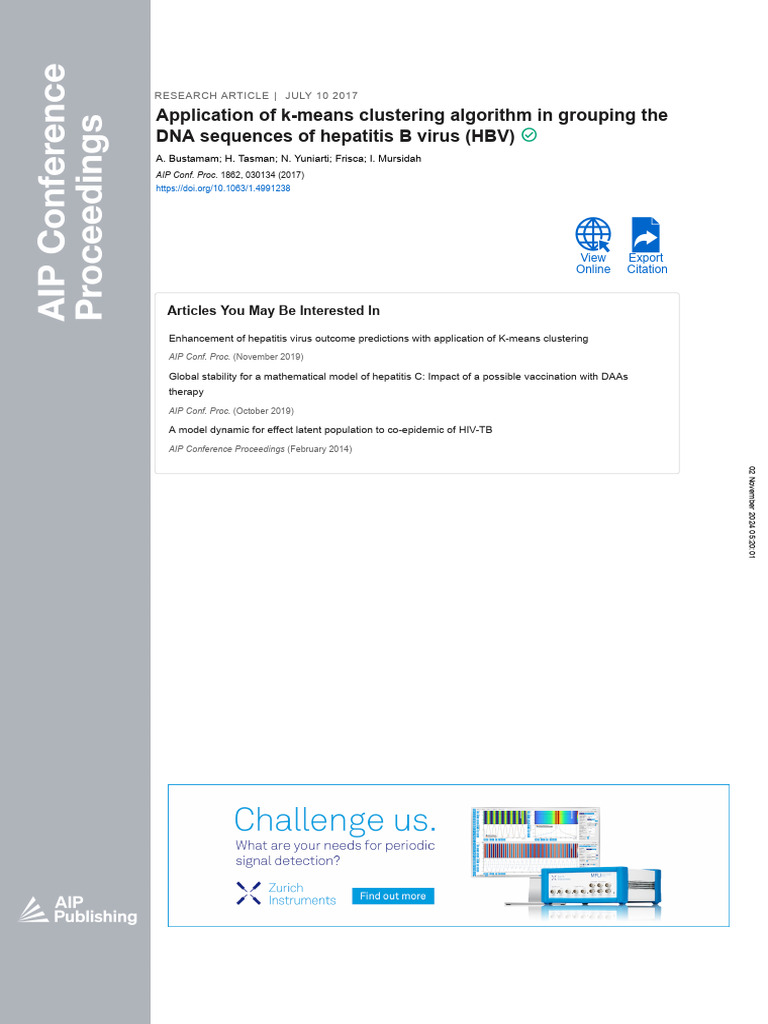 Application of K-Means Clustering Algorithm in Grouping The DNA Sequences of Hepatitis B Virus ...