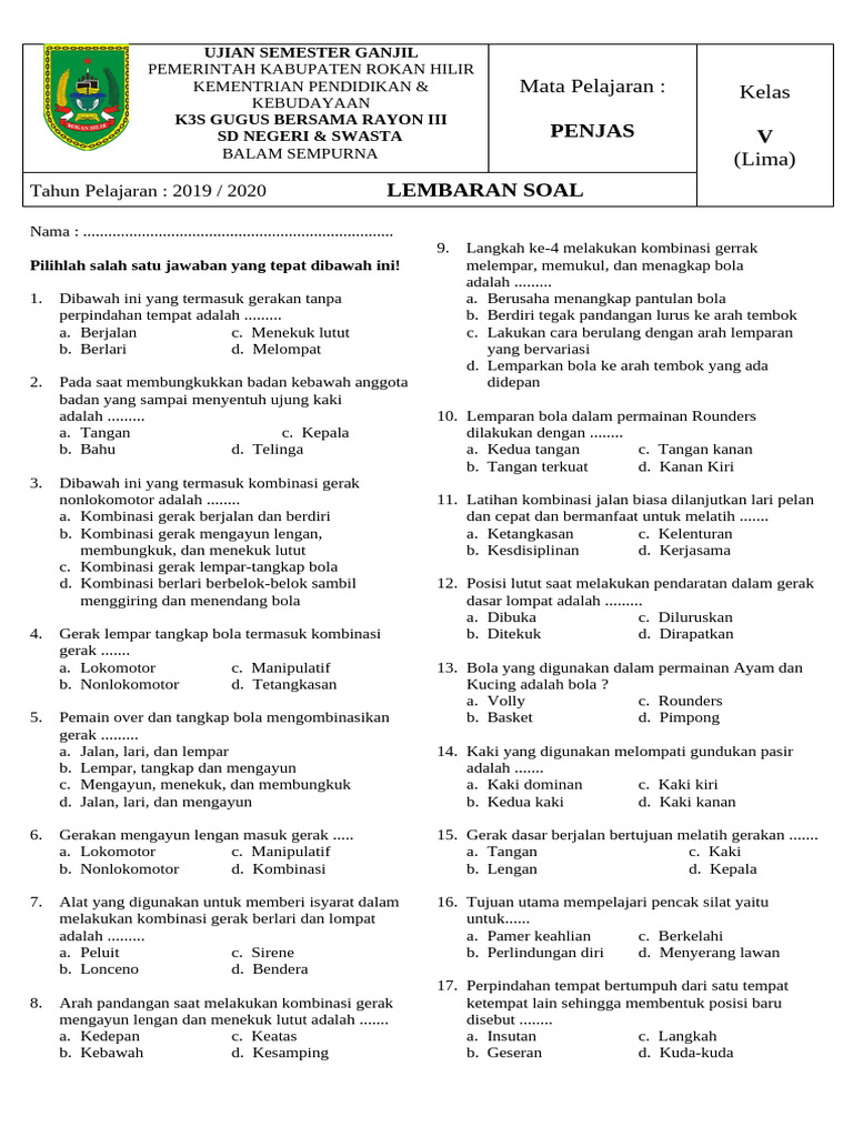Soal Penjas Kelas 5 | PDF