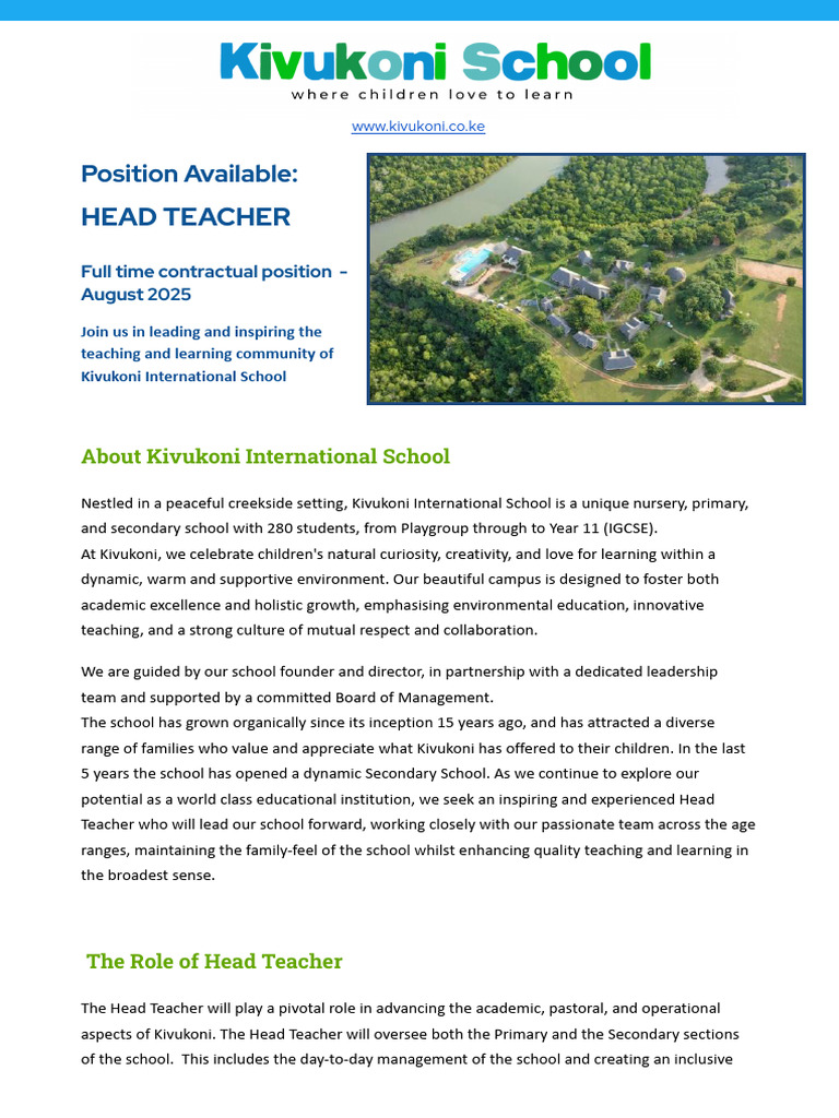 Job Description For The Position of Head Teacher | PDF | Teachers ...