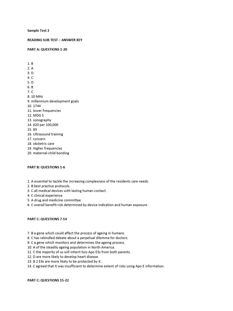 OET Reading Test 2 Answer Key | PDF