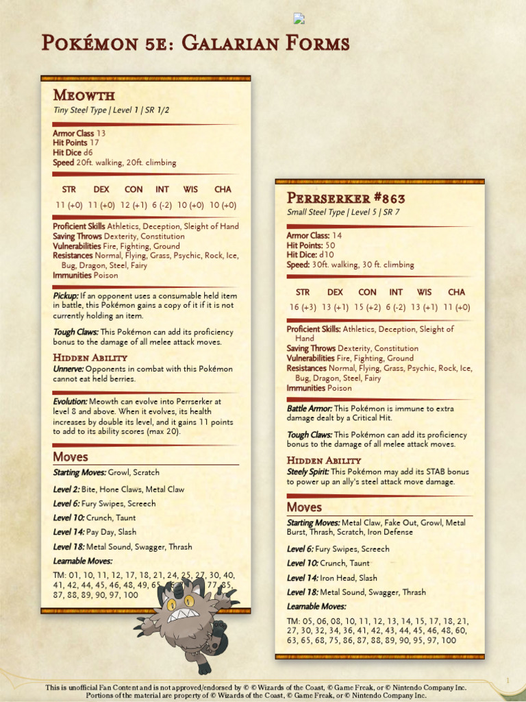 Galarian Pokémon Forms in 5e Guide | PDF | Pokémon