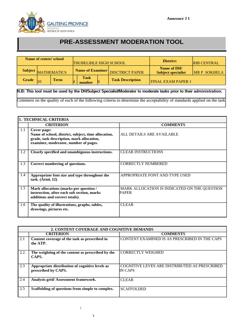 Pre-Assessment Moderation Tool Guide | PDF | Bias | Cognition