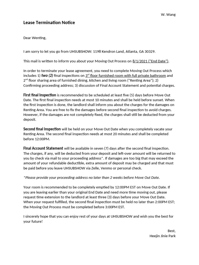 Lease Termination Notice | PDF | Lease
