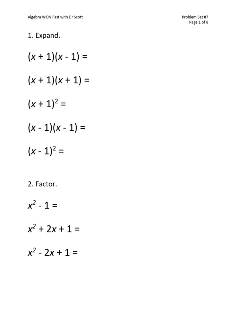 Algebra 1 Worksheets Problem Set 7 | PDF | Teaching Methods & Materials