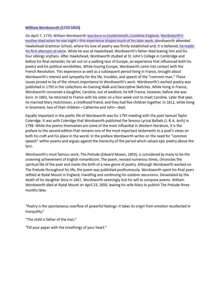 Wordsworth | PDF | William Wordsworth | Poetry