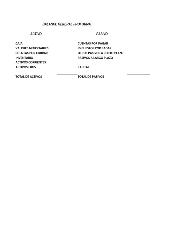 Balance General Proforma Empresarial | PDF