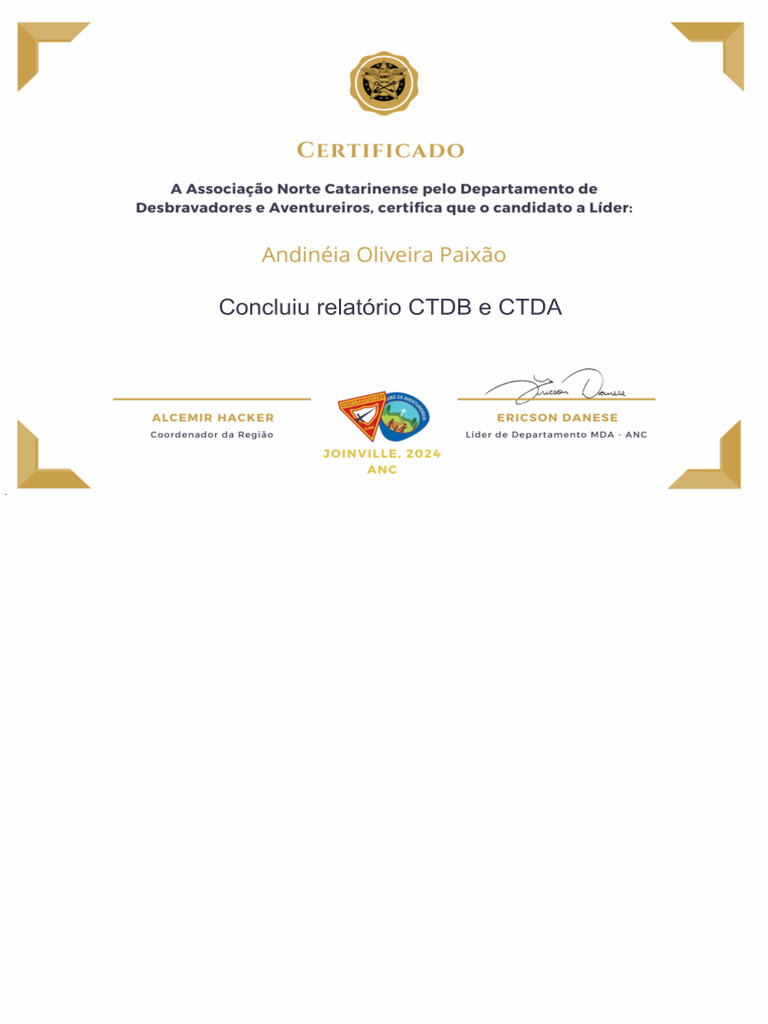 AndineiaRelatorio CTDB CERT. | PDF