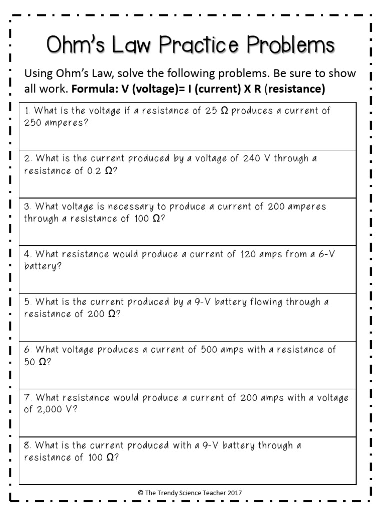 Ohm's Law Practice Problems: Formula: V (Voltage) I (Current) X R ...