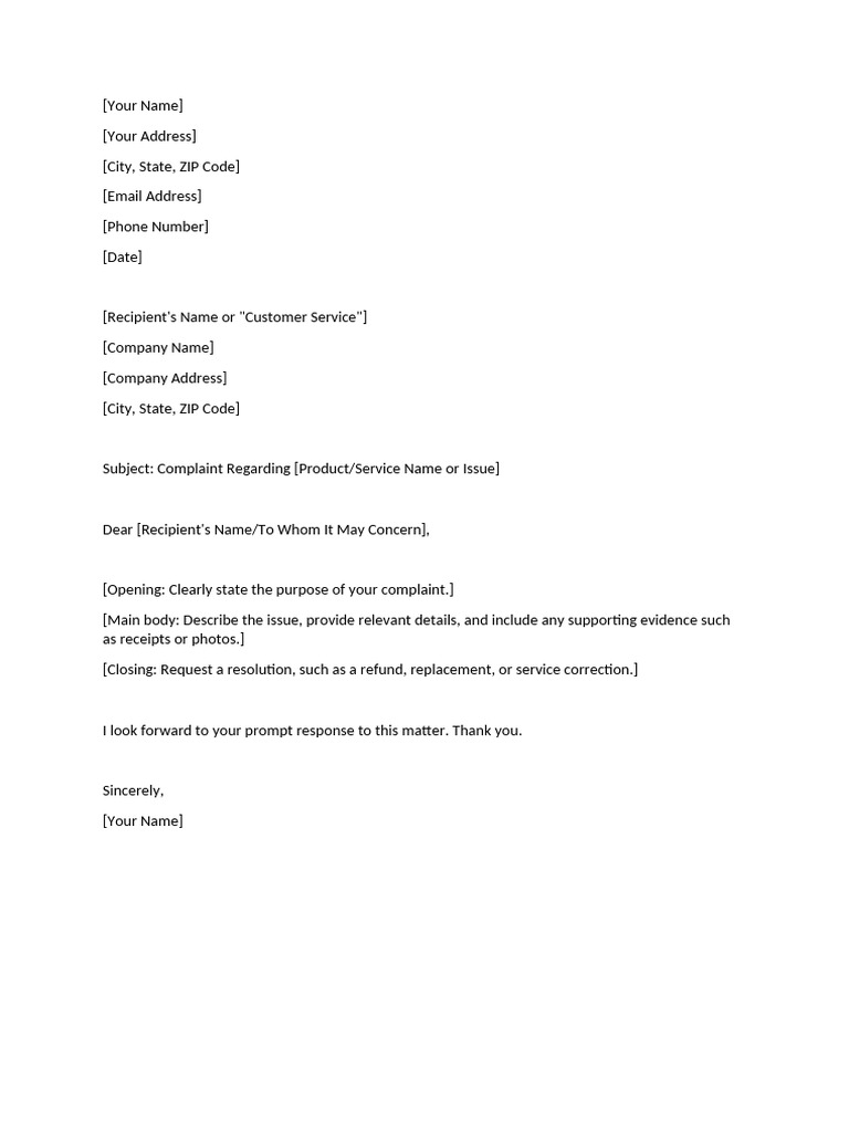 Customer Complaint Letter Template | PDF