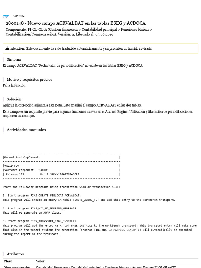 Nuevo Campo ACRVALDAT en Las Tablas BSEG y ACDOCA | PDF | Informática ...