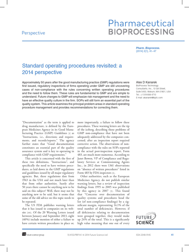Standard Operating Procedures Revisited A 2014 Perspective | PDF | Food ...