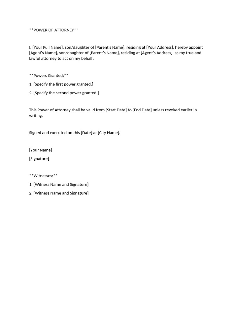 Power of Attorney Document Template | PDF | Finance & Money Management ...