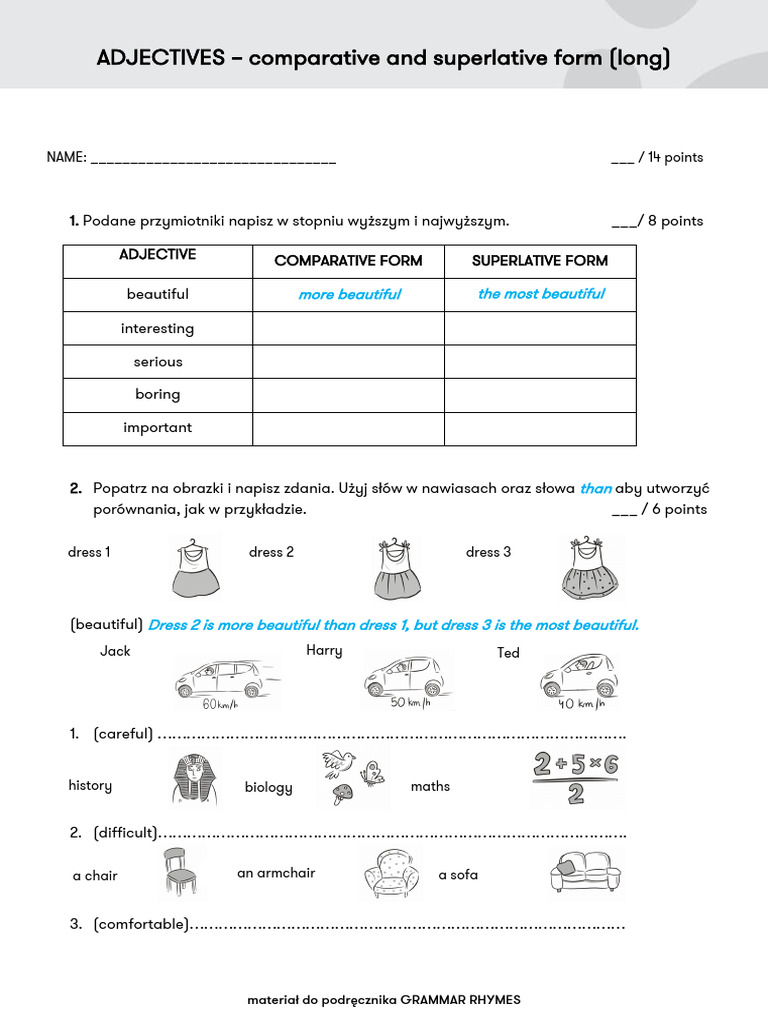 Short Test ADJECTIVES COMPARATIVE AND SUPERLATIVE FORM Long | PDF