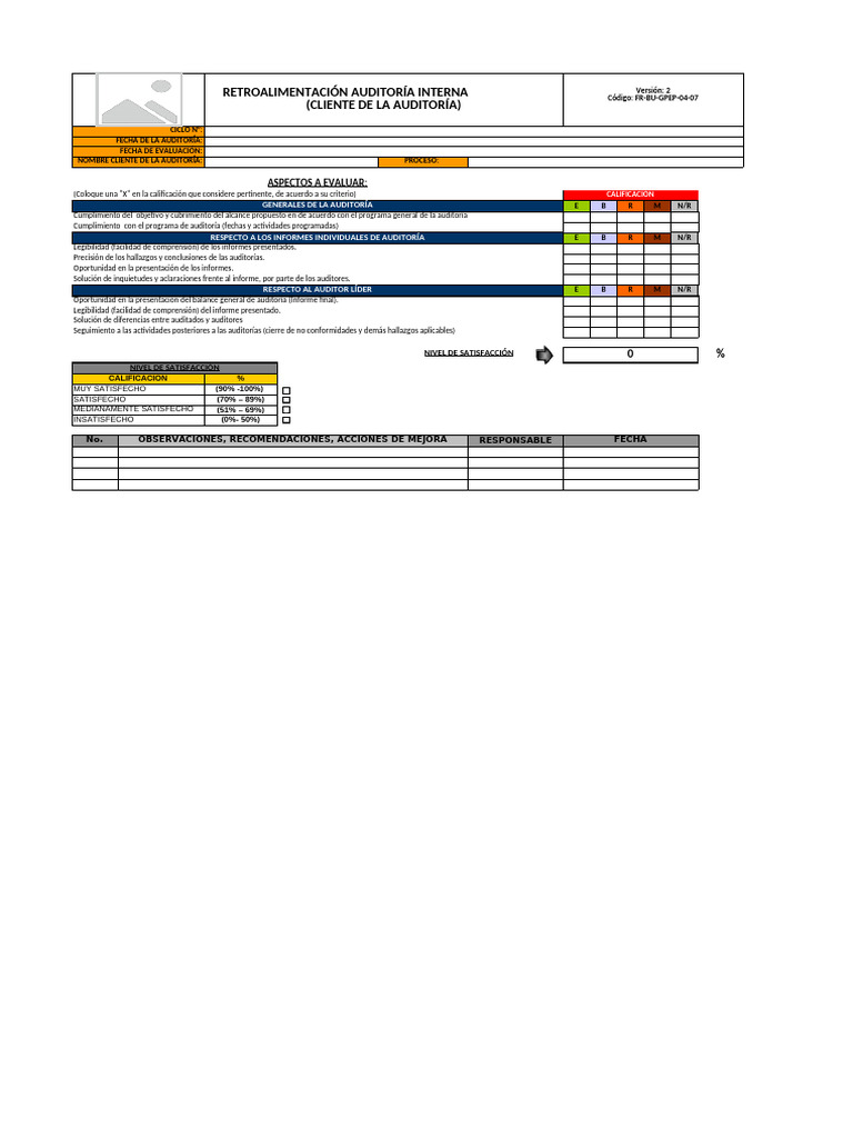 Formato Retroalimentacion Auditoria Interna (Cliente de La Auditoría ...