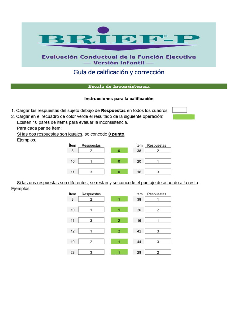 Instrucciones para calificación BRIEF-P | PDF