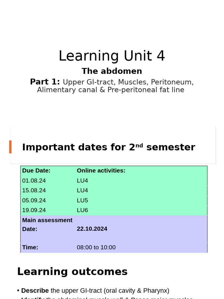 LU 4 Week 1 Upper GI | PDF | Peritoneum | Gastrointestinal Tract