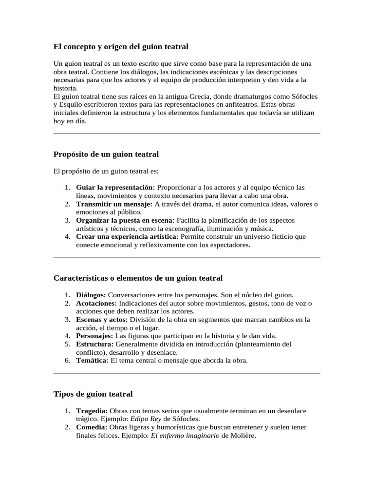 Concepto de guion teatral y su origen | PDF | Teatro | Perú