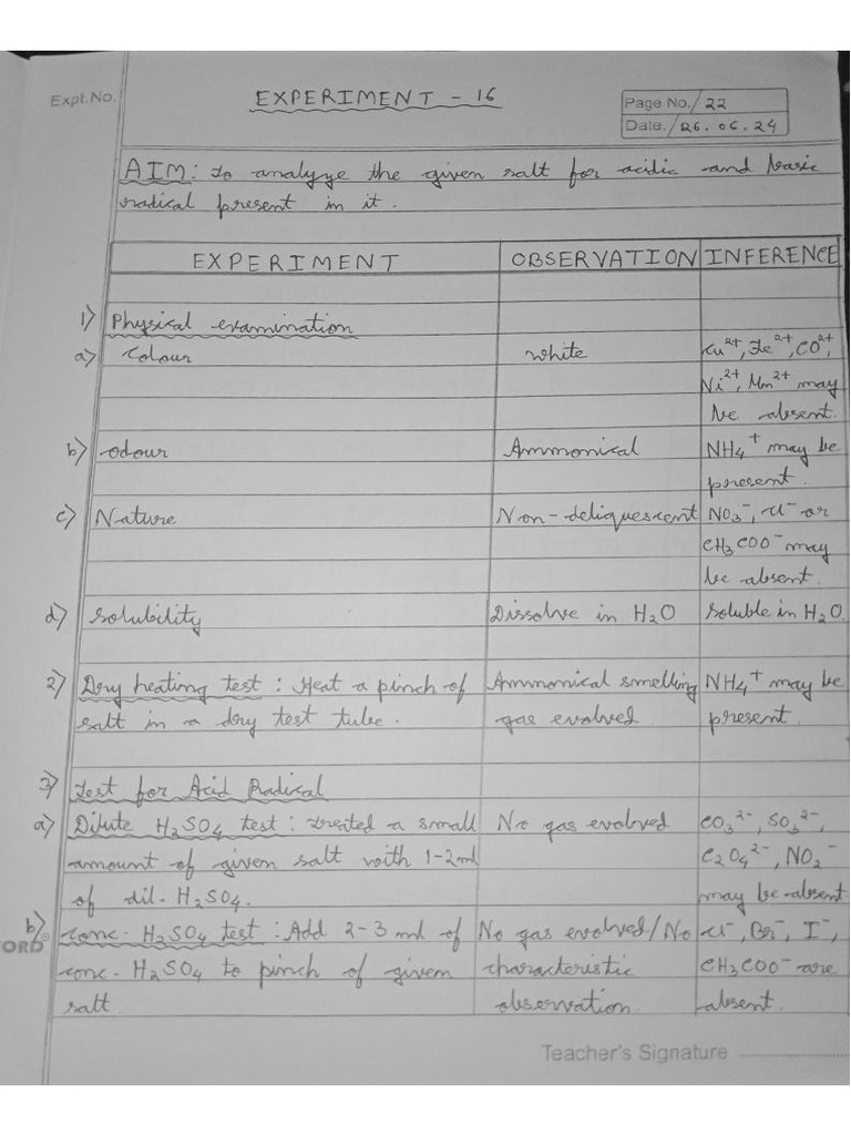 Experiment - Salt Analysis | PDF