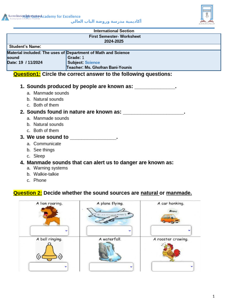 Science Worksheet Grade 1 | PDF