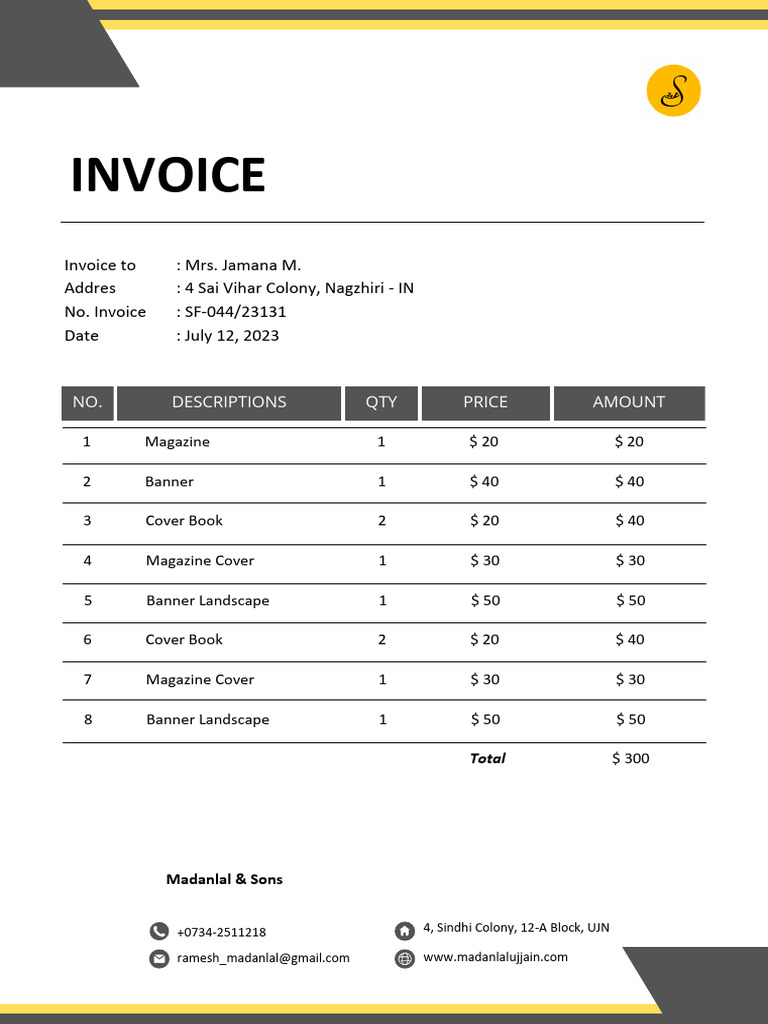Invoice Simple Yellow | PDF