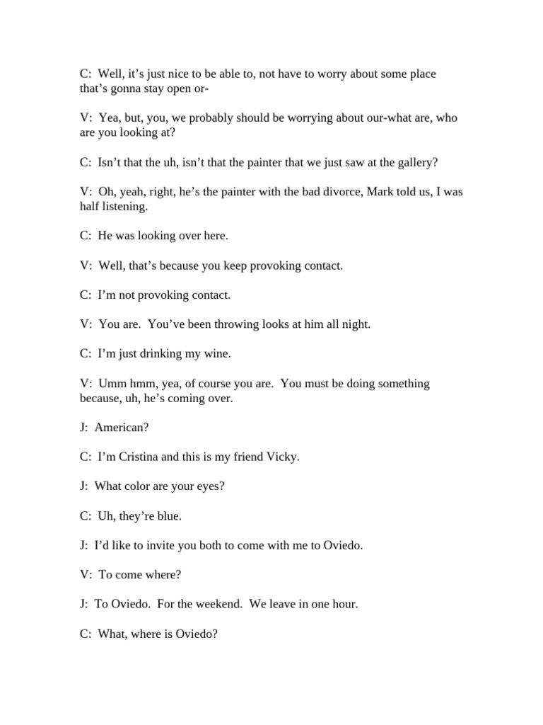 Vicky Cristina Script | PDF | Poetry