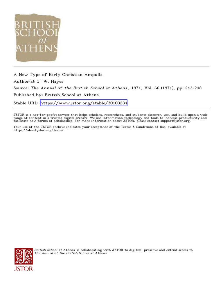 Hayes-NewTypeEarly-1971 A New Type of Early Christian Ampulla | PDF