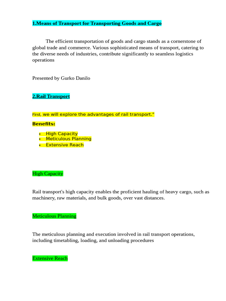 Means of Transport For Transporting Goods | PDF | Transport | Cargo