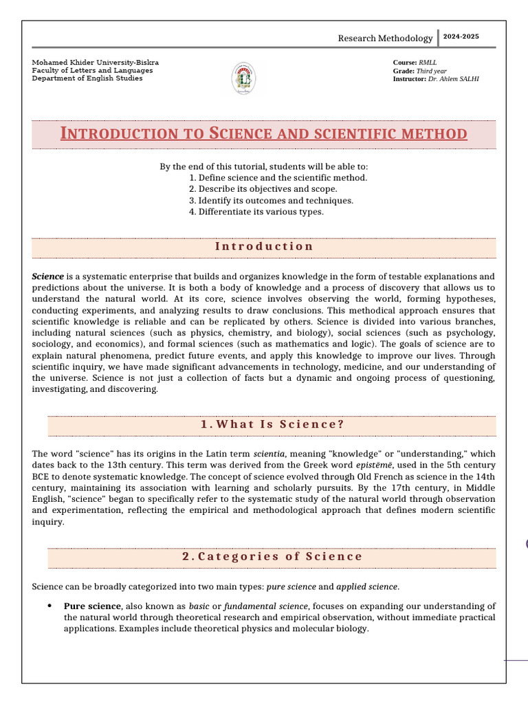 Introduction To Science and Scientific Method | PDF | Science | Scientific Method