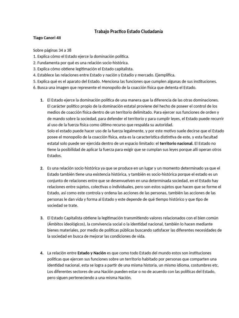 Ciudadania Estado Tiago Canori 4II | PDF | Estado (política) | Institución