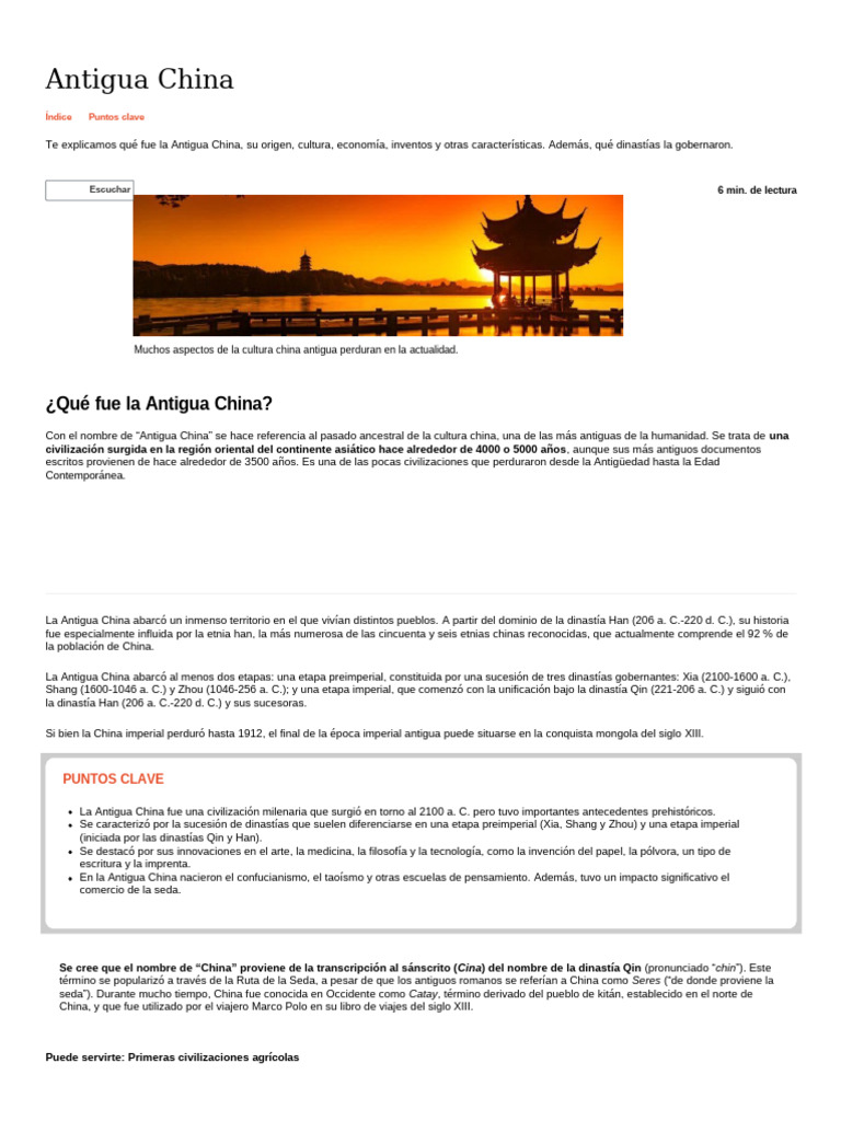 Antigua China - Historia, Cultura, Economía, Sociedad y Más | PDF ...
