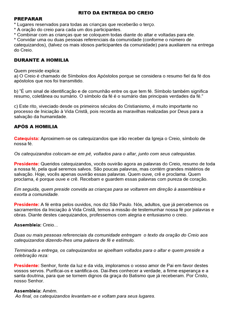 Rito Da Entrega Do Creio - Rosário | PDF | Rosário | Oração