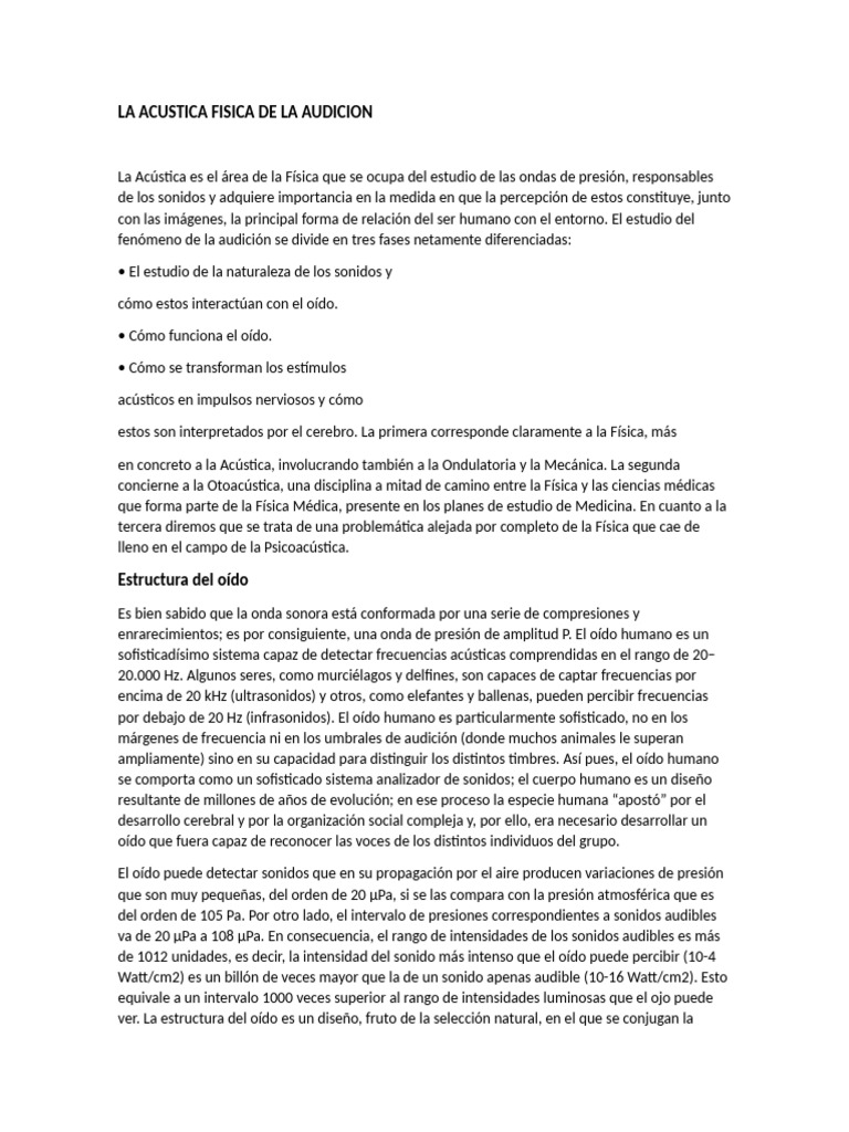 La Acustica Fisica de La Audicion | PDF | Sonido | Escuchando