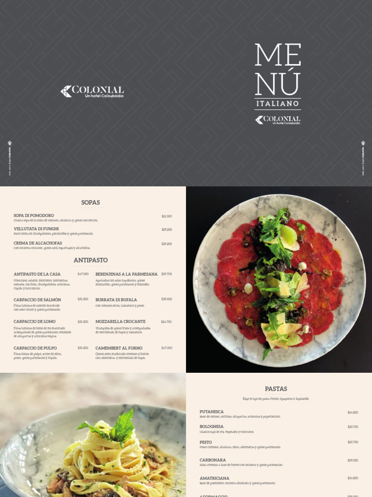 Menu Restaurante Italiano Hotel Colonial | PDF | pesto | Queso