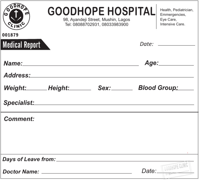 Medical Report: 25 5, Alatise Street Lafenwa - Ogun State O+ F 55 4'5 | PDF