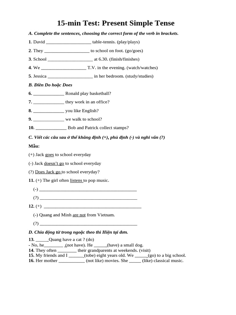 Present Simple Tense Quiz | PDF